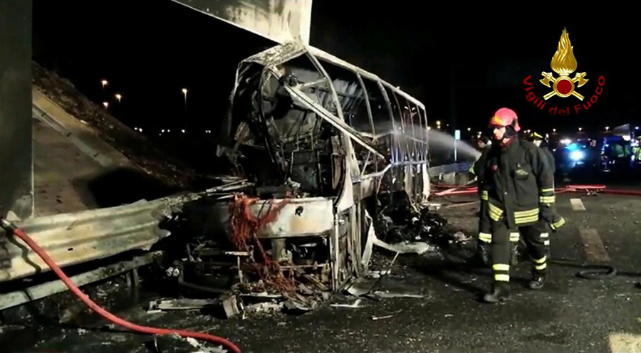 School bus crashes in northern Italy killing 16, injuring about 40